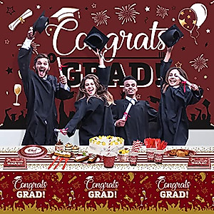 Graduation Decorations for Class of 2023, 80Pcs Graduation Balloons+ 1Pcs Graduation Backdrop Banner+ 2Pcs Graduation Tablecloth Kit for College High School Middle School Graduation Decor- Maroon