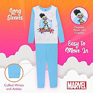 Marvel 4-Piece Snug-fit Cotton Superhero Pajama Set, Soft & Cute for Kids, Cool Moon Girl, 10