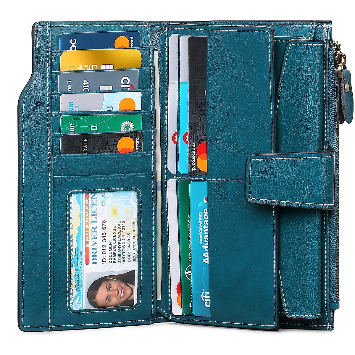 SENDEFN Women Leather Wallets RFID Blocking Clutch Card Holder Ladies Purse with Zipper Pocket