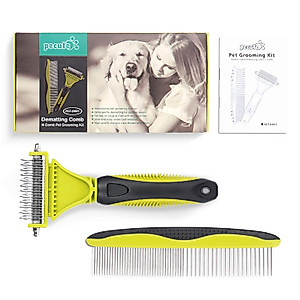 Pecute Pet Dematting Tool 2 Pack - Double Sided Undercoat Rake & Dematting Comb for Detangling Matted or Knotted Undercoat Hair, Great for Medium or Long-haired Dogs & Cats