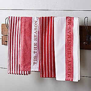 Mud Pie Tis The Season Red White Stripe Christms Dish Kitchen Towel Set of 2, 26" x 18"