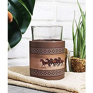 Ebros Rustic Western Wild And Free 5 Running Horses With Southwest Vector Symbols Tan Bathroom Accent Accessories Horse Country Cabin Lodge Farmhouse Decorative (Drinking Mouth Rinse Cup)