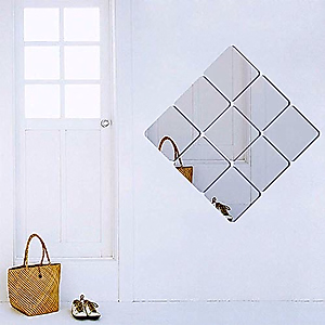 Square Mirror Wall Stickers 3D, DIY Home Decorative Acrylic Mirror Wall Sheet Mirror Art Plastic Mirror Tiles for Home Sofa TV Setting Wall Decoration Living Room Bedroom 10PCS (Silver, 15 x 15cm)