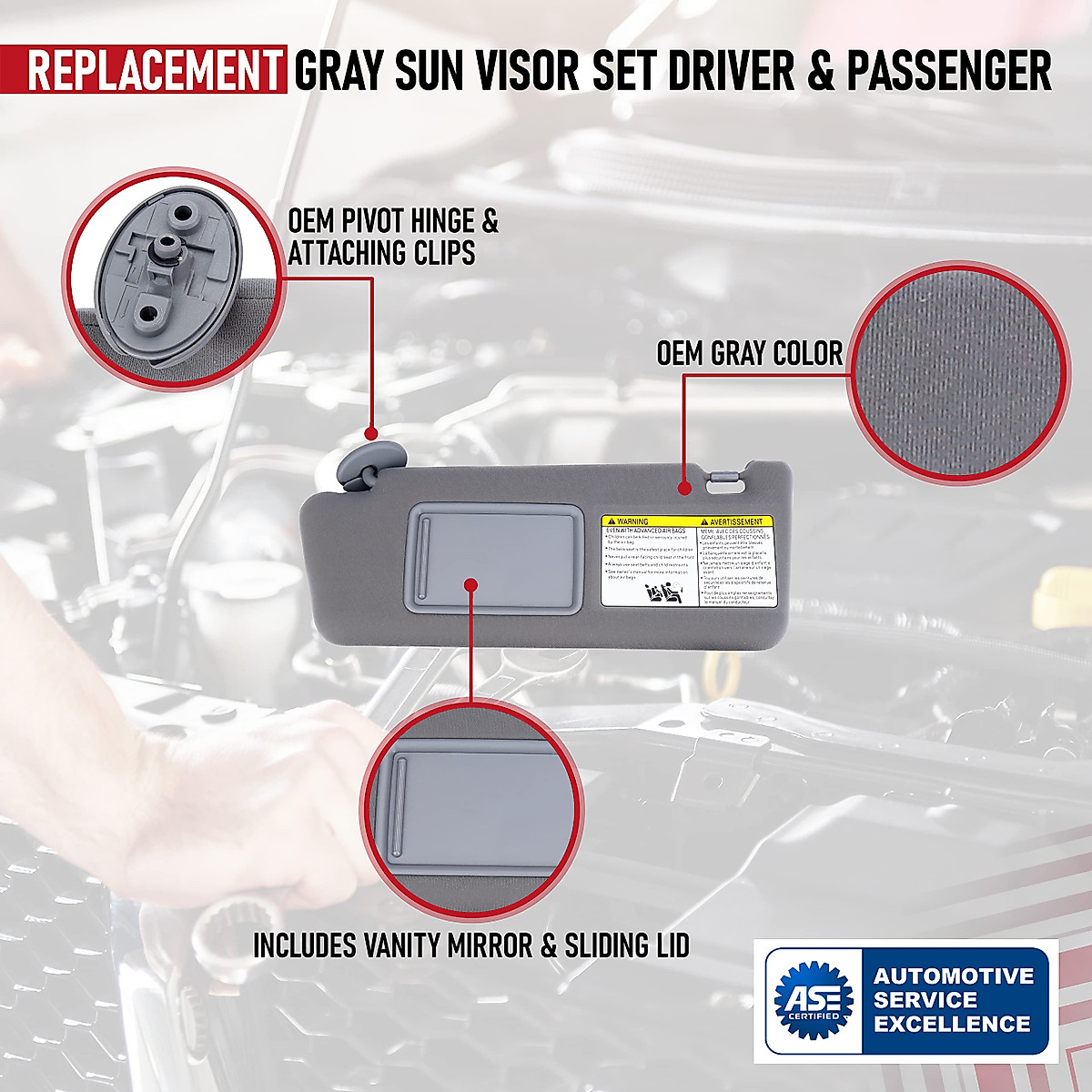 Driver and Passenger Side Sun Visor Set Gray Without Light - Left and Right Compatible with Toyota Tacoma 2005-2012 - Replaces 74320-35C10-B0,74320-04181-B1,74320-35B50-B0,74310-35C20-B0, 7431004111B1