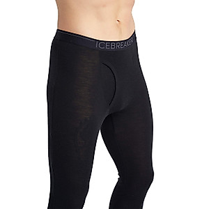 Icebreaker Merino Wool 175 Everyday Men’s Cold Weather Leggings with Fly - Thermal Underwear for Men with Contoured Slim Fit - 100% Merino Wool Base Layer - Premium Long Johns - Black - Large