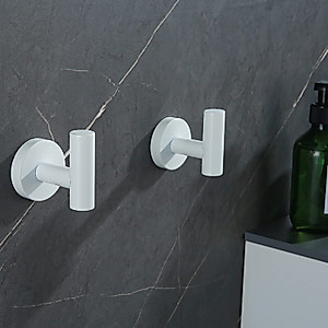 SEABEFORE White Towel Hooks Coat Hook, Robe Hook for Bath and Kitchen,Bathroom Hardware Accessories, SUS 304 Stainless Steel Wall Hook 2 Count