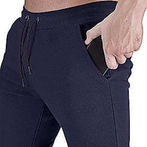 GANSANRO Mens Jogger Sweatpants, Men's Slim Fit Workout Athletic Pants, Navy Blue Sweatpants for Men with Pockets, Medium