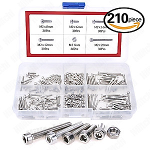 Hilitchi 420pcs M2 M3 Stainless Steel Hex Socket Head Cap Screws Nuts Assortment Kit with Box (304 Stainless Steel)