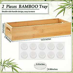 2 Pcs Bamboo Toilet Tank Tray Bathroom Trays Bamboo Bathroom Organizer Wood Toilet Paper Basket with Handles Bamboo Bathroom Box with 10 Pcs Silicone Non Slip Pad for Bathroom Accessories