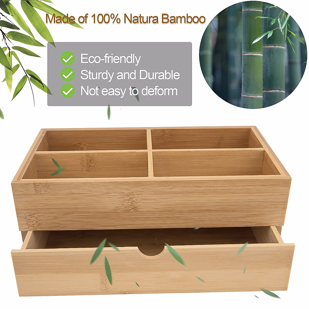 BOOTOP PIN Bamboo Makeup Organizer with Drawers for Countertop, Dresser, Bathroom Skincare