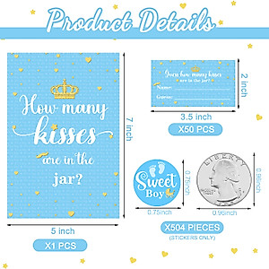 555 Pcs How Many Kisses Game Card Kit How Many Kisses Baby Shower Games Standing Sign Guessing Cards Baby Shower Stickers for Kid Baby Shower Sprinkle Birthday Party, No Candy and Jar (Blue Boy Style)