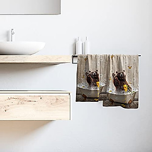 Giwawa Funny Bear Hand Towels Set of 2 Brown Bathtub Decorative Bath Towel Soft Absorbent Towel for Bathroom Kitchen Dish Spa Yoga 14"x28"