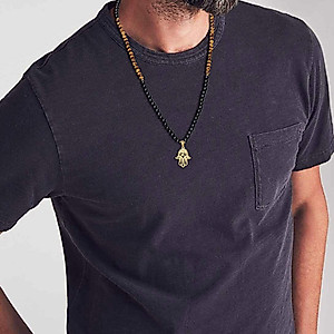 COAI Hamsa Hand Black Obsidian Tiger Eye Stone Beaded 108 Mala Necklace