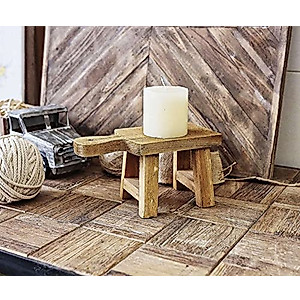 Farmhouse Wood Stool Pedestal Stand - Versatile Decorative Riser for Home and Kitchen, Perfect for Displaying Decorations or as a Candle Stand. Rough Wood Surface with Charm in Natural Brown