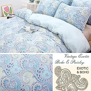 URBONUR Blue Paisley Duvet Cover Set 800TC Egyptian Cotton Sateen Silky Bedding Set, Bohemian Bedding Twin Duvet Cover, Crisp Cooling Bed Set (3 Pieces, Blue Paisley, Twin)