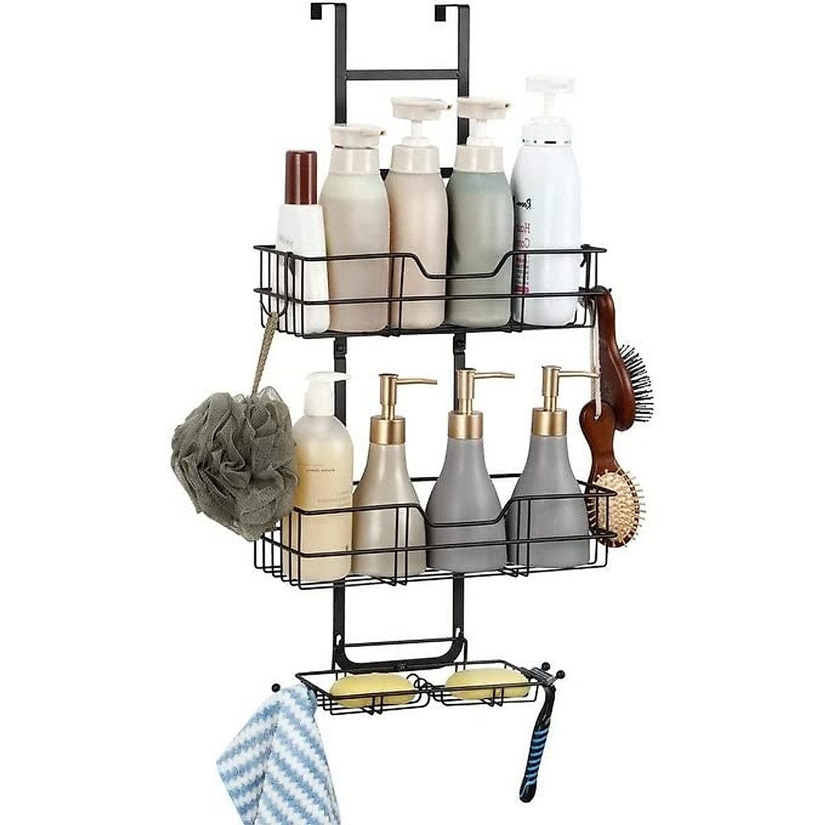Over The Door Shower Caddy with Hooks Silver