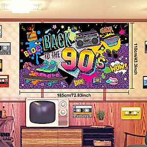 80s 90s 50s Party Decorations 80's 90's 50's Party Bundle Includes Inflatable Radio Boombox and Mobile Phone, Back to 80s 90s 50s Backdrop, Tablecloth, 75 Pcs Balloons for Hip Hop Party(90s Style)