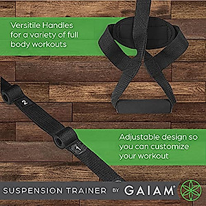 Gaiam Suspension Trainer System for All Fitness Levels - Increase Strength and Build Endurance - Four-Point Anchoring System with 2" W Nylon Straps - Attaches to Any Door - Exercise Guide Included