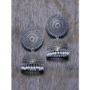 Crunchy Fashion Oxidized Indian Jewelry Stylish Indian Wedding Jhumki Jhumka Earrings for Women (Oxidised Silver)
