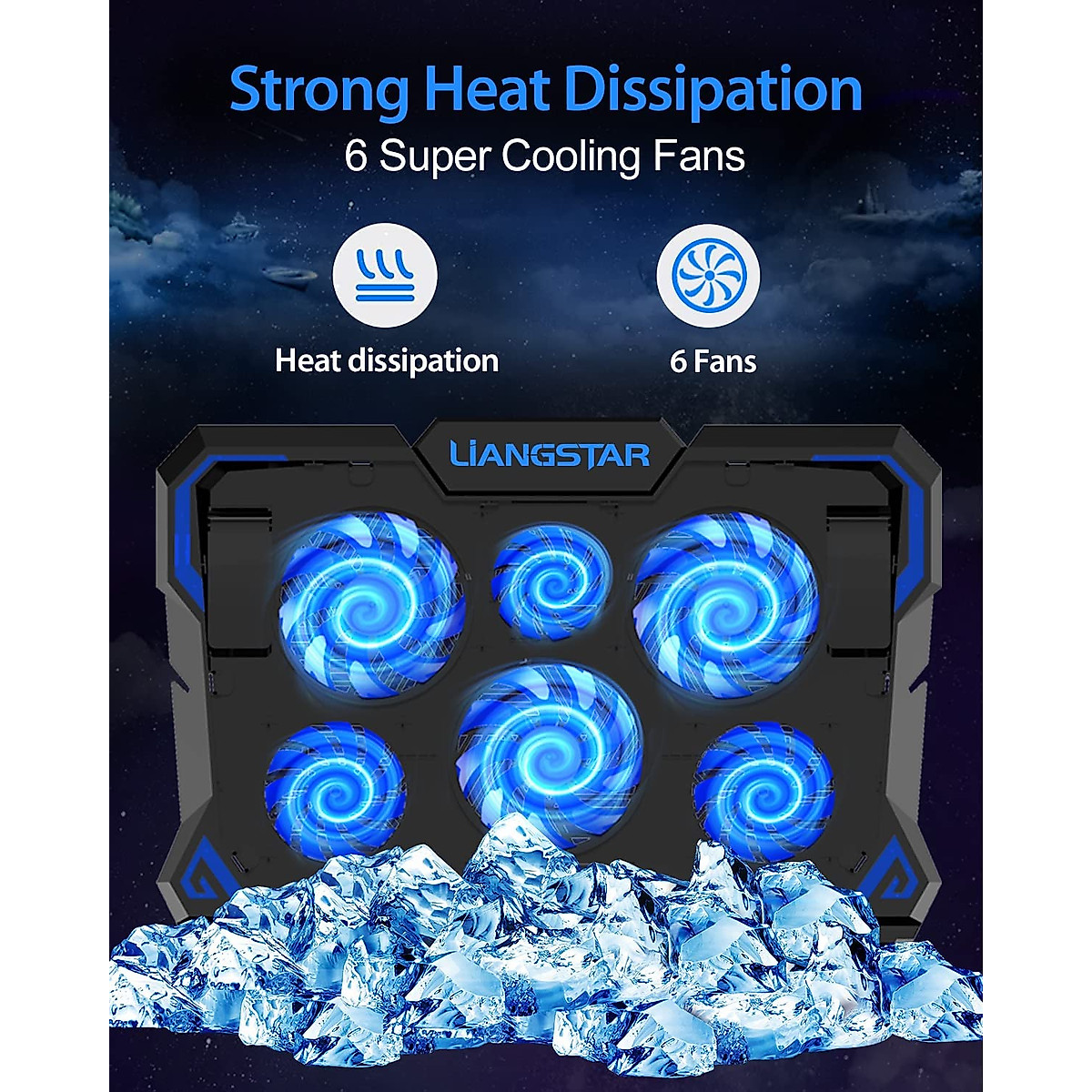 LIANGSTAR Laptop Cooling Pad, Laptop Cooler with 6 Quiet Led Fans for 15.6-17 Inch Laptop Cooling Fan Gaming Stand