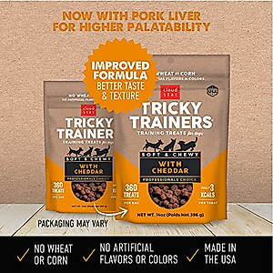 Cloud Star Tricky Trainers Soft & Chewy Dog Training Treats 14 oz Pouch, Cheddar Flavor, Low Calorie Behavior Aid with 360 treats