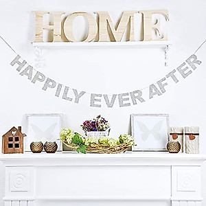 Happily Ever After Silver Glitter Theme Bunting Banner For Wedding Decor Bunting Photo Props Signs Garland Bridal Shower Party Creative Decorations.