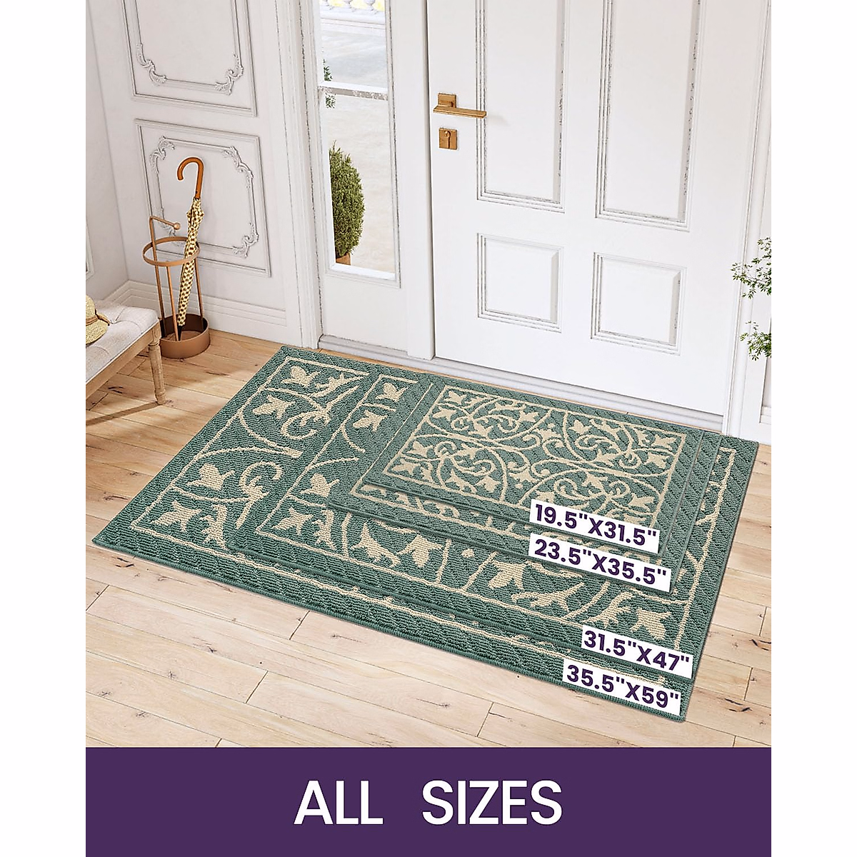 DEXI Front Door Mat Entryway, Inside Entrance Doormat, Non Slip Washable Entry Mats, 23.5x35.5,Dark Sea Green