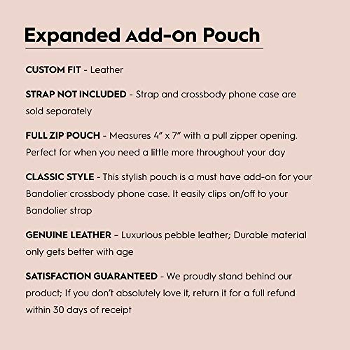 Bandolier Expanded Zip Pouch - Black/Pewter - Phone Case & Strap Sold Separately