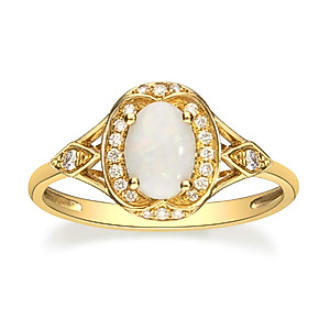 Gin & Grace 10K Yellow Gold Natural Australian Opal Ring with Real Diamonds for women | Ethically, authentically & organically sourced (Oval) shaped opal jewelry for her | Opal Ring for women