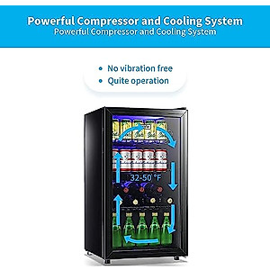 Beverage Refrigerator and Cooler - 120 Can Mini Fridge with Glass Door for Soda Beer or Wine - Small Drink Dispenser Machine for Office or Bar with Adjustable Removable Shelves
