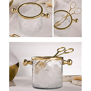 KDLK ice Bucket for Cocktail bar Handmade Brass Glass Ice Bucket with Ice Clip Dining Table Cooler Wine Wine Rack Ice Bucket Champagne Can Cooler