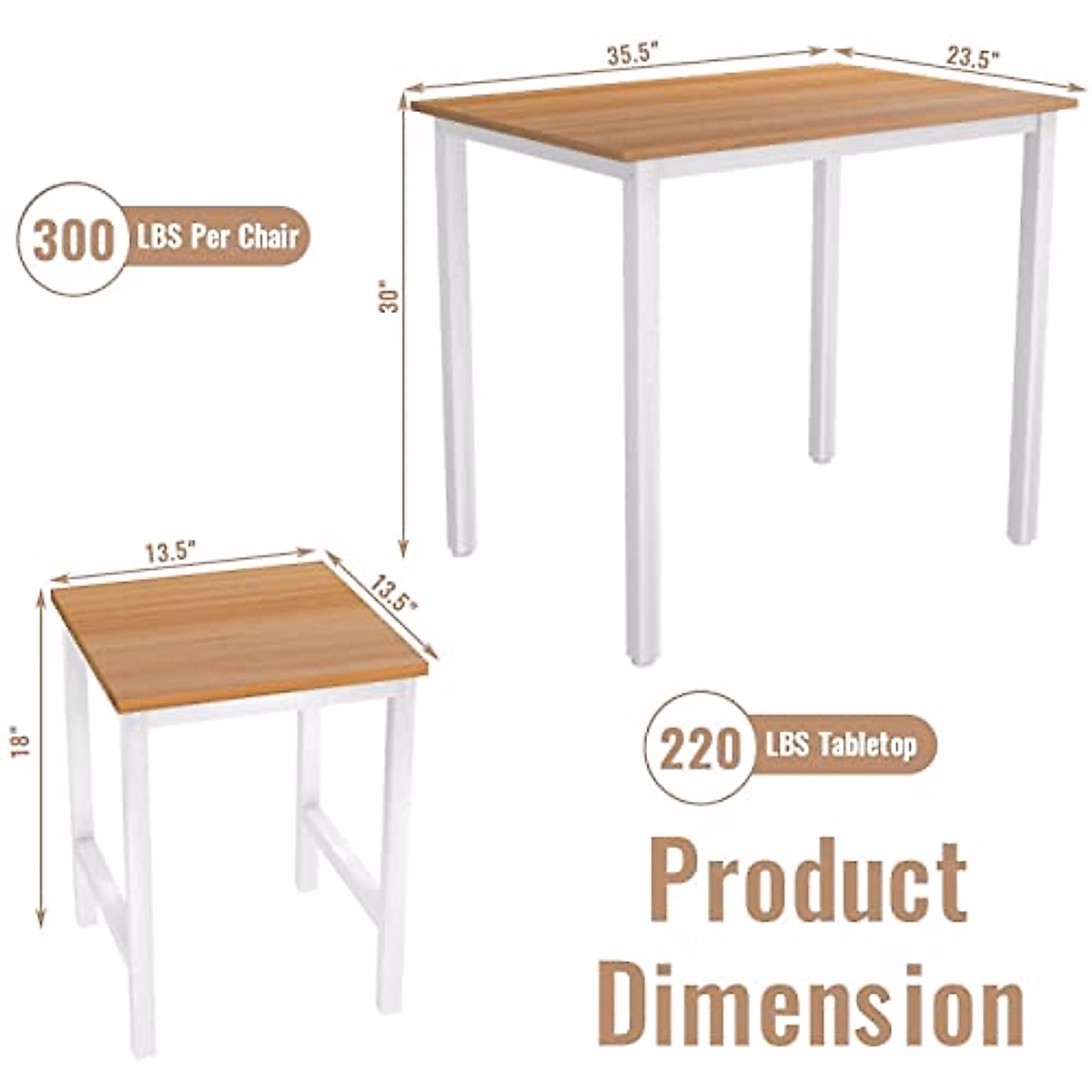 DKLGG 3 Pieces Modren Dining Set, Kitchen Table and Chairs for 2, Perfect for Breakfast Nook, Living Room, Small Space(White), Beige