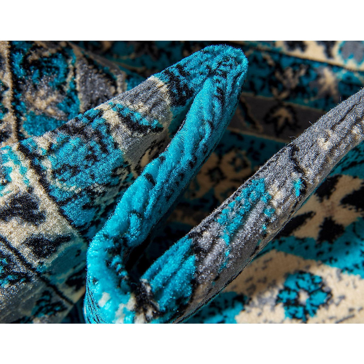 Unique Loom Taftan Collection Border Geometric Tribal Inspired Design Area Rug, 4 ft x 6 ft, Turquoise/Gray