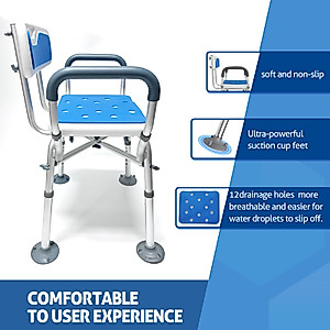 Bcareself Shower Chair with Arms with Unique Heavy Duty Crossbar Supports Bath Chair with Back Bariatric Bath Stool Safety Handicap Shower Chair for Disabled Elderly Seniors Height Adjustable