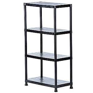 Black Plastic Shelf 4 Shelves 15 inches D x 28 inches W x 52 inches H - Storage Shelves - Storage Rack - Plastic Shelving Unit - Kitchen Shelves.