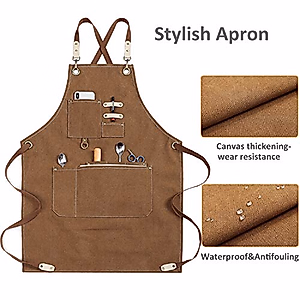 Mactso Chef Apron Water Resistant Canvas Cross Back Adjustable Apron for Men Women(Coffee)