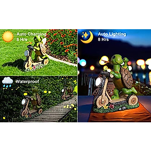 MOOTKA Outdoor Figurine Lights with the Cute Turtle Riding Scooter, Sweet Garden Solar Fairy Light Statue of Sea Turtle Gifts for Mother Home, Waterproof LED Decorations for Patio Home Pathway Outside