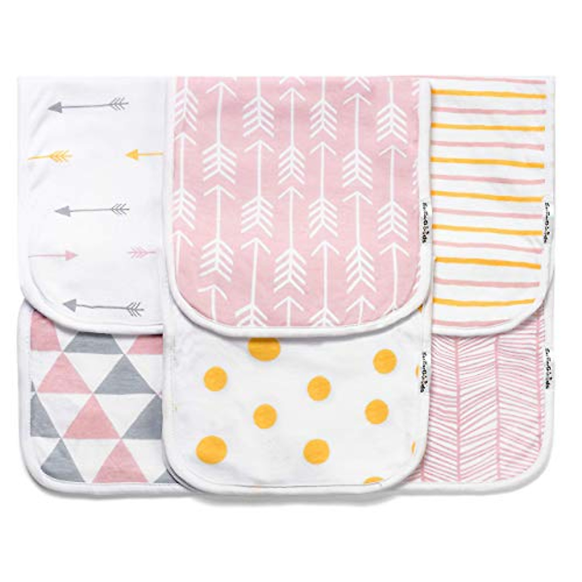 BaeBae Goods Burp Cloths for Baby Girl - Ultra Absorbent Burping Rags - Anti Shrink Unisex Burpy Clothes - Super Soft Jersey Cotton, Large 21"x10" - Thick for Newborn Cloth Diapers - 6 Pack