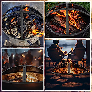 Suzile 22 Inch Heavy Duty Fire Pit Spark Screen Round Mesh Fire Pit Cover Fire Pit Lid Fire Pit Mesh Screen with Handle and Lifter Tool for Outdoor Firepit Stove Fireplace (Black)