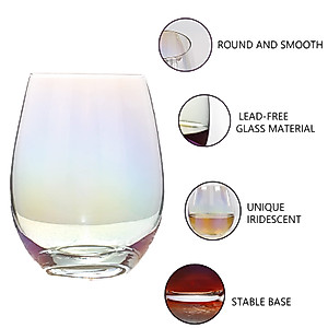 Stemless Wine Glasses Gift for Valentine's Day Gifts Large Red Wine or White Wine Glass Set of 2,Iridescent Wine Glass Gifts for Women Men,Rainbow Glass for Party,Home,Anniversary,Bar, Restaurant