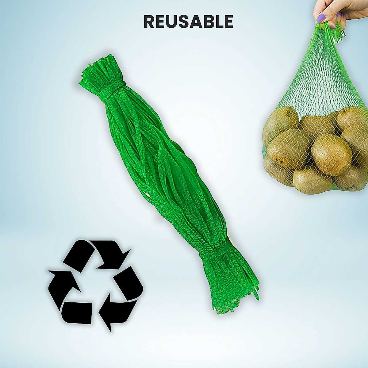 Simond Store 15" Green Reusable 200 Poly Mesh Net Bags Produce Grocery Fruit Vegetable Storage