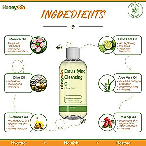 Emulsifying Deep Cleansing Oil and Make Up Remover - Face Cleanser for Women with Manuka Oil - Facial Moisturizer and Pure Cleansing Oil for All Skin Types (4oz)