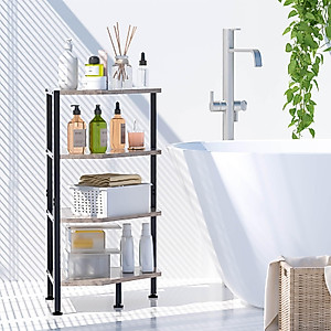 JOOLESER Corner Shelf - 4-Tier Corner Bookshelf with Metal Frame - Small Corner Shelves - Wood Corner Display Shelf for Living Room, Bedroom (Grey)