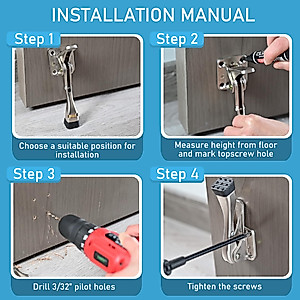 Jasluna Kickdown Door Stopper, 2-Pack Door Holder to Keep Door Open, 4-inch Commercial Heavy Duty Door Stoppers, One Touch Height-Adjustable Rubber Tips, Satin Nickel