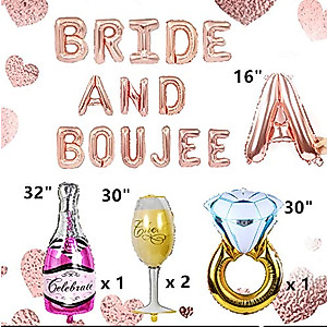 JeVenis Bride And Boujee Bachelorette Party Decor Bach Party Decorations Bride and Boujee Banner Diamond Ring Champagne Glass Balloons Champagne Bottle Balloon
