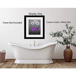 Bathroom Wall Decor, Daisy Flowers in Tub, Bubbles, Photography Matted Wall Art Picture