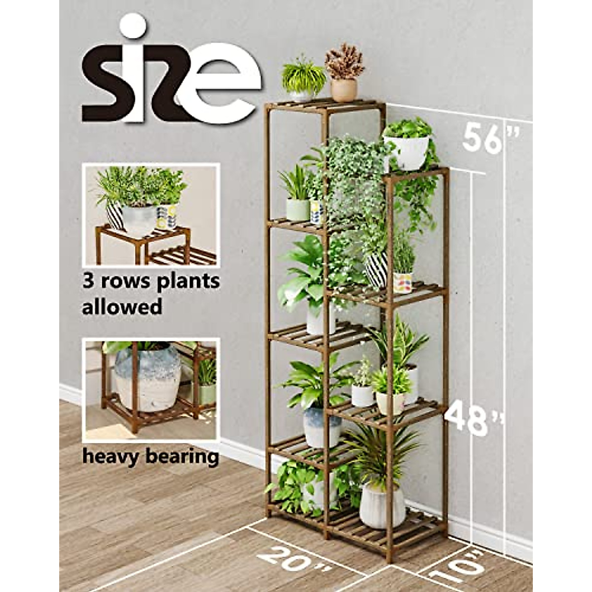 Bamworld Tall Plant Stand for Indoor Plants Outdoor Corner Plant Shelf Flower Stands for Living Room Balcony and Garden (9 pots)
