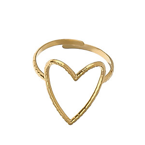 Beads & Pearls Jewelry 18K Gold Plated Stainless Steel Minimalist Trendy Large Open Heart Statement Adjustable Ring