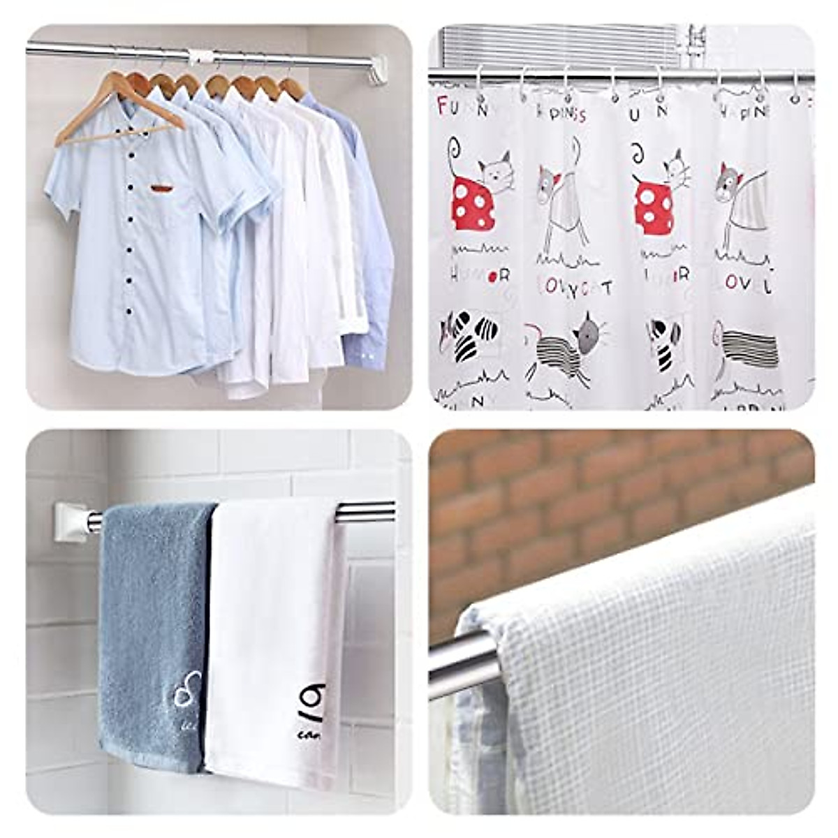 Closet Pole, Closet Rod with Telescopic Adjustment, with Wardrobe Rail Rod Pole Socket and Screws, Clothes Rod for Closet, Suitable for Wardrobes, Cabinets, Bathrooms, Balconies (35.4''-59.1'')