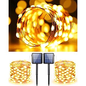 Flacchi Solar Fairy Lights Outdoor Waterproof - 2 Pack 39 ft 100 LED 8 Modes Solar String Lights for Patio Garden Yard Party Wedding Warm White